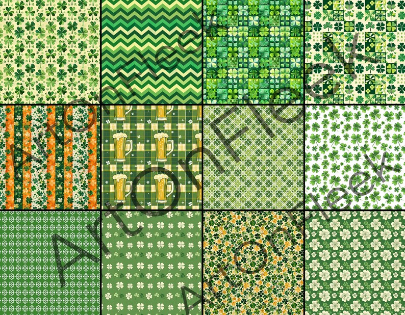 SP Patrick Day Digital Paper Shamrock Seamless Pattern Four Leaf Clover ...
