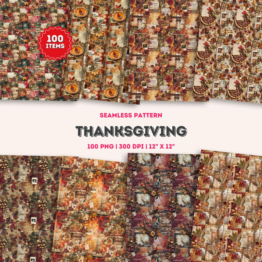 Thanksgiving Seamless Pattern, Turkey Digital Paper, Autumn Repeat ...