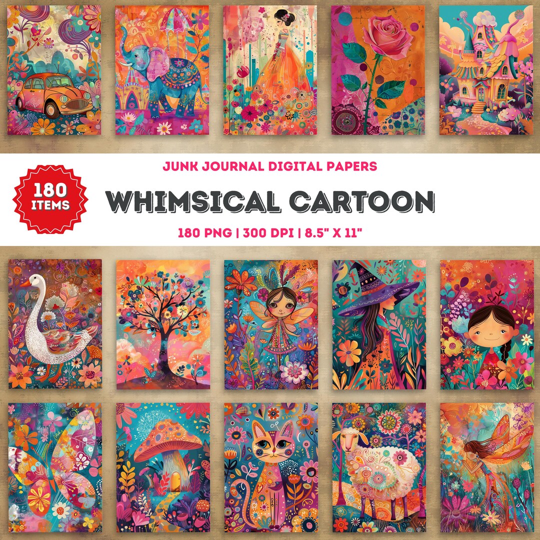 Whimsical Cartoon Printable Page, Cartoon Junk Journal, Collage Sheet ...