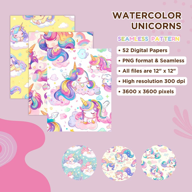 Watercolor Unicorn Digital Paper, Unicorn Seamless Pattern, Unicorn ...