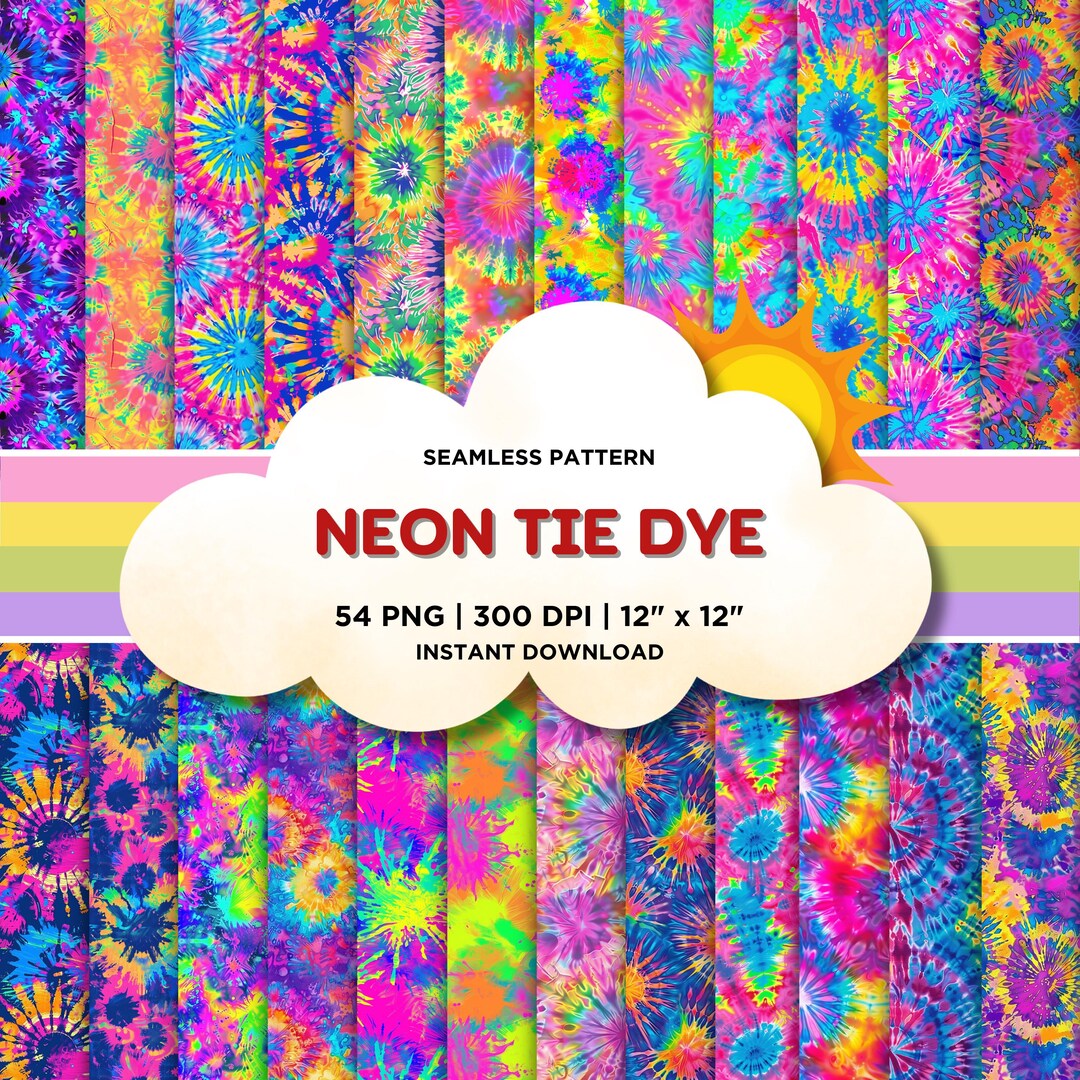 Neon Tie Dye Seamless Pattern, Neon Digital Paper, Printable Scrapbook ...