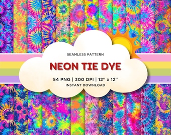 Neon Tie Dye Seamless Digital Paper, Printable Scrapbook Paper Seamless ...