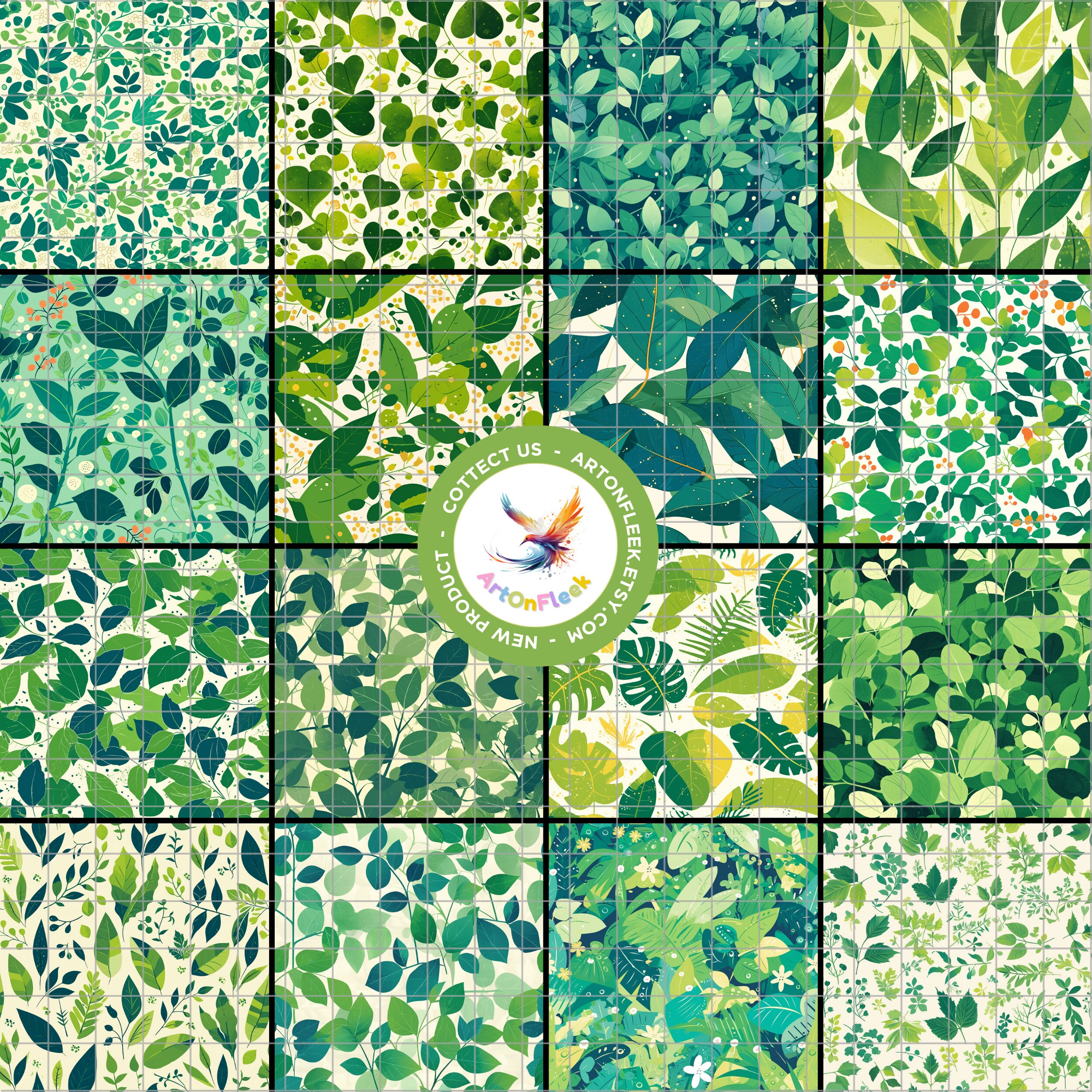 Green Leaves Seamless Pattern Digital Paper Pack, Greenery Background ...