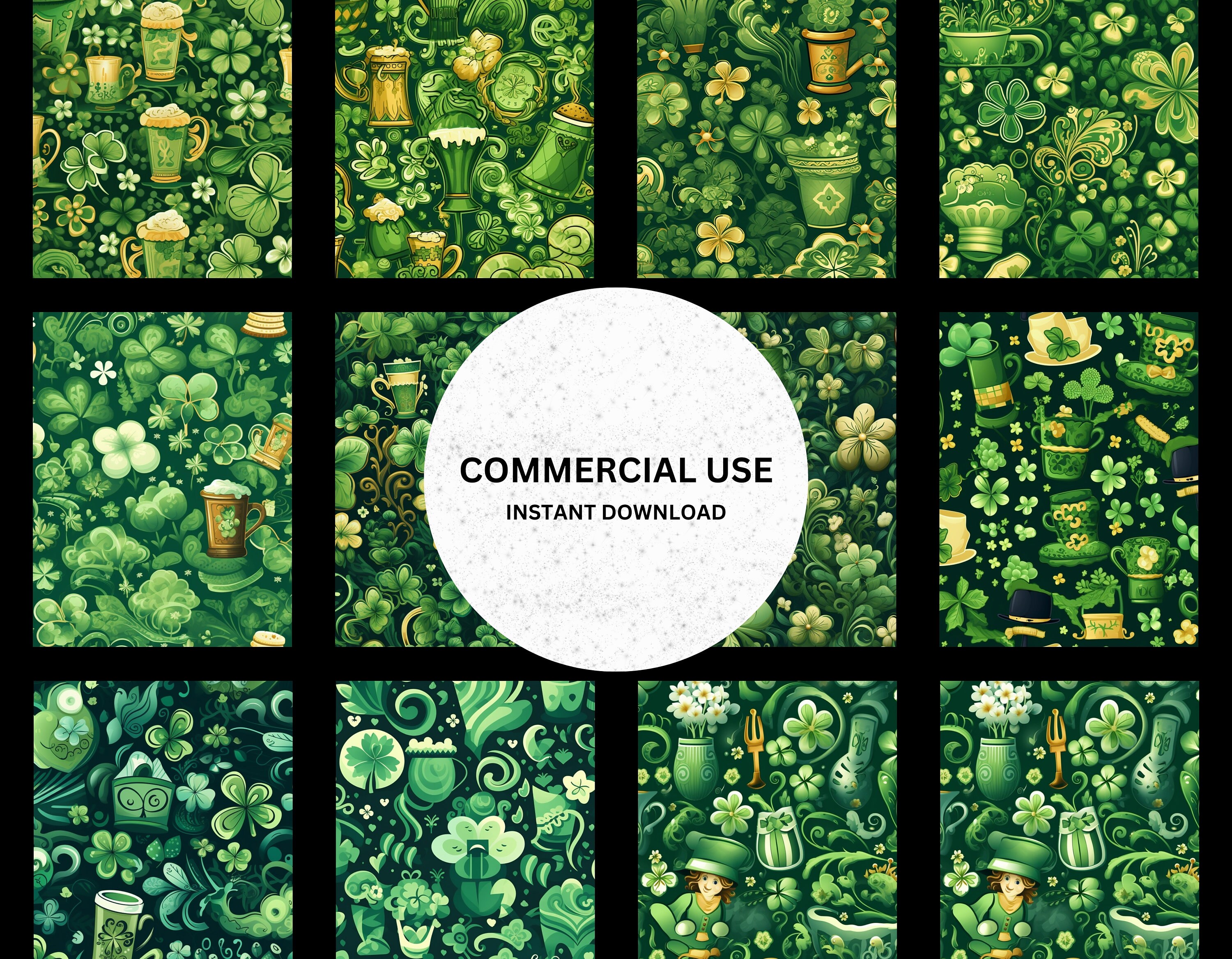 St. Patrick's Day, Digital Paper, Cute Irish Shamrock, Leprechaun, Pot ...