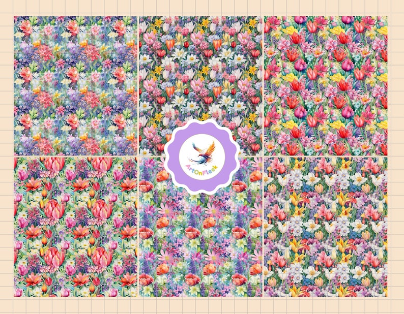 Spring Garden Watercolor Digital Paper Blossoming Spring Seamless ...