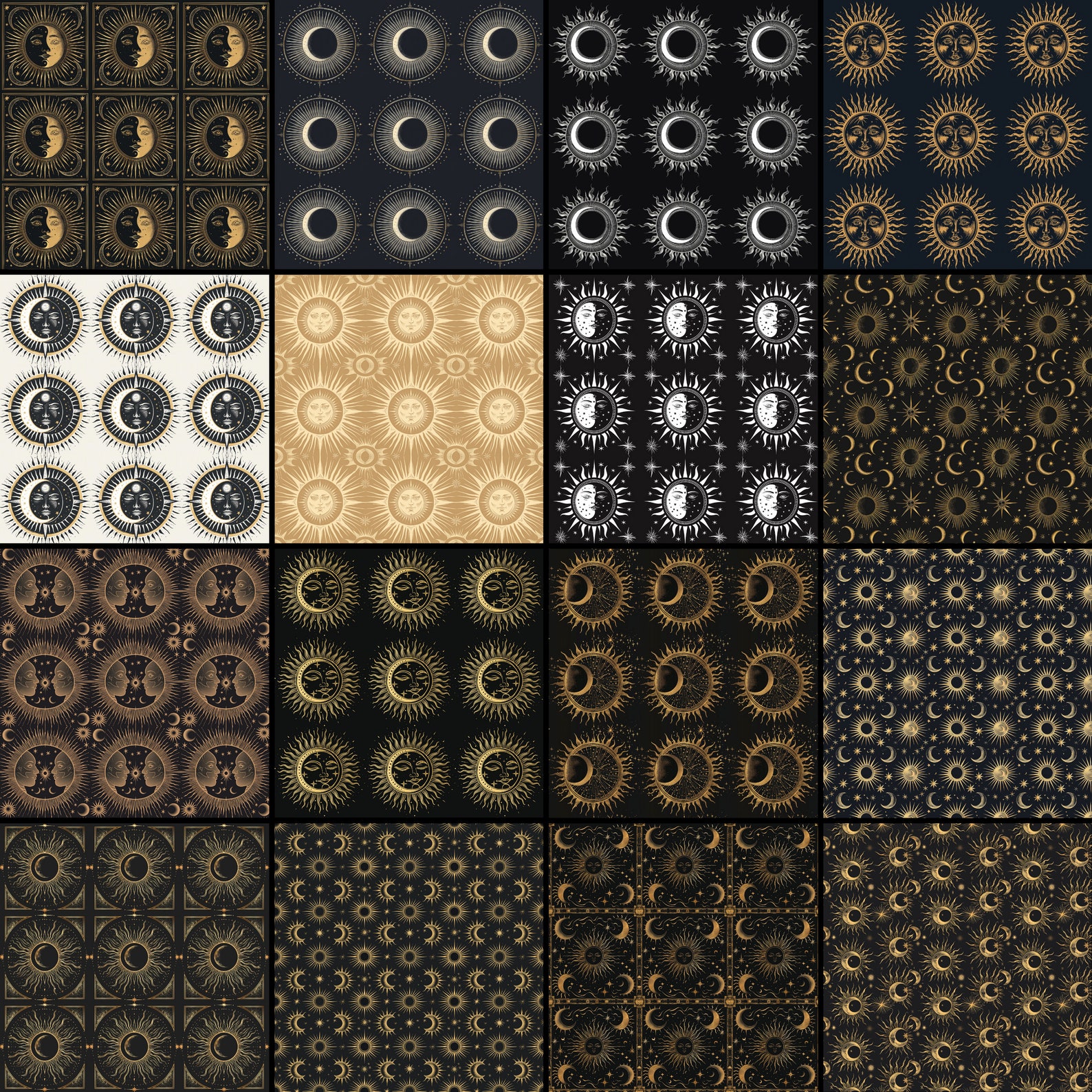 Solar Eclipse Digital Paper Sun and Moon Seamless Pattern Total Solar ...