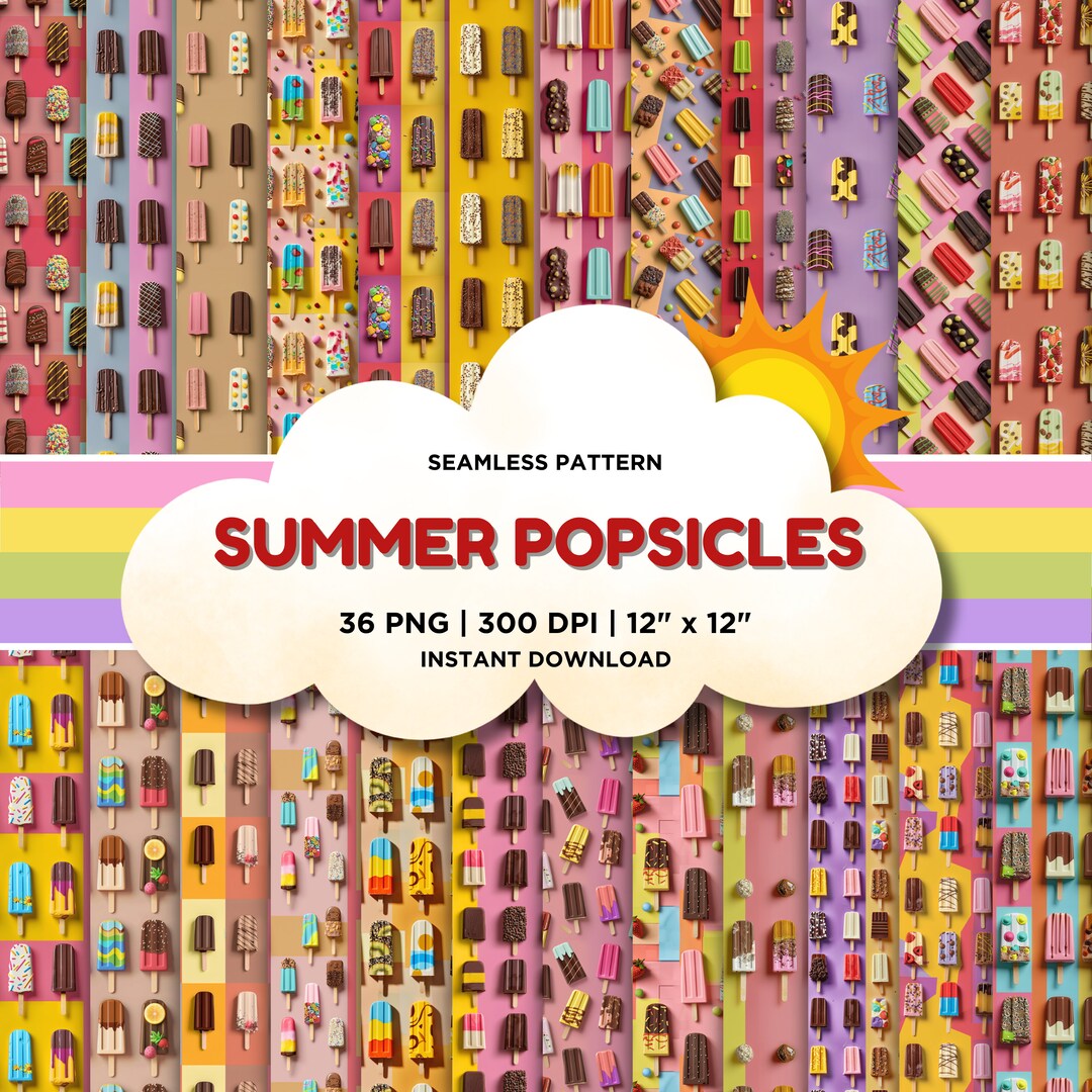 Summer Popsicles Seamless Pattern, Ice Cream Background, Bright Colors ...