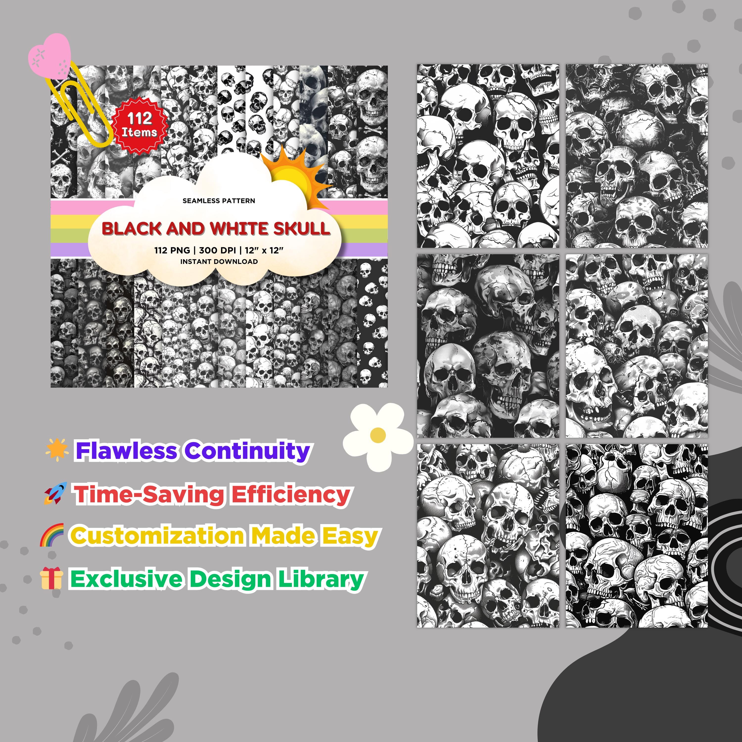 Skull Seamless Pattern, Gothic Digital Papers, Halloween Wallpaper ...