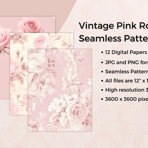Vintage Pink Roses, Digital Papers, Seamless Shabby Chic Digital Paper ...