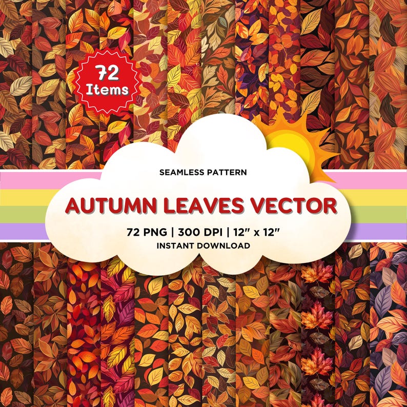 Fall Leaves Vector Seamless Patterns Pack, Autumn Leaves Digital Papers ...