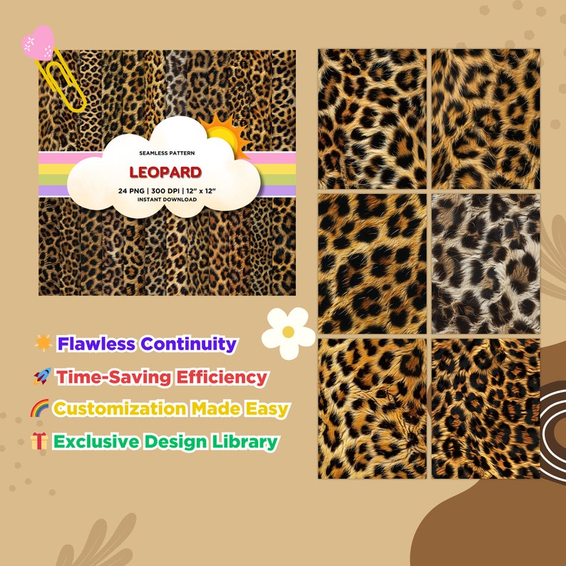 Leopard Digital Paper Animal Skin Seamless Pattern Textures Leopard ...