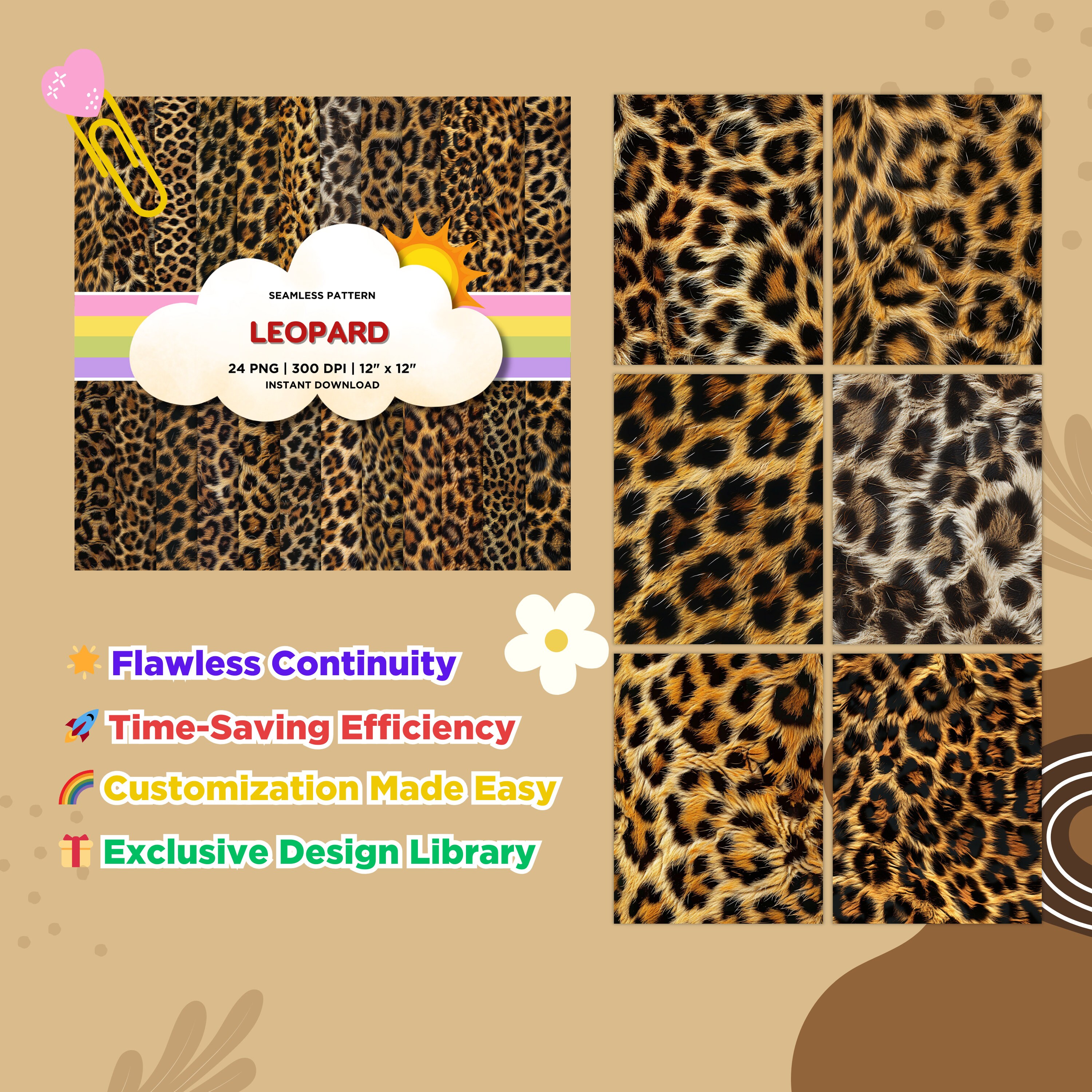 Leopard Digital Paper Animal Skin Seamless Pattern Textures Leopard ...