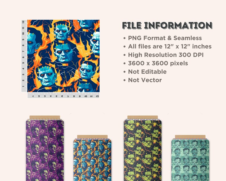 Frankenstein Monster Digital Papers, Halloween Seamless Pattern, Spooky ...
