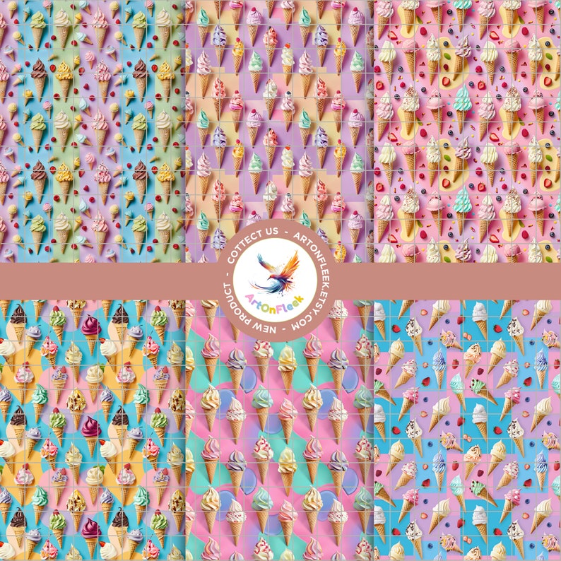 Ice Cream Seamless Pattern, Ice Cream Cone Digital Paper, Scrapbook ...
