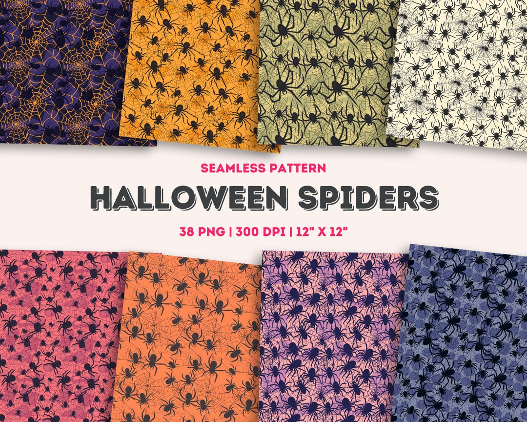 Halloween Spiders Digital Papers, Halloween Seamless Pattern, Spider ...
