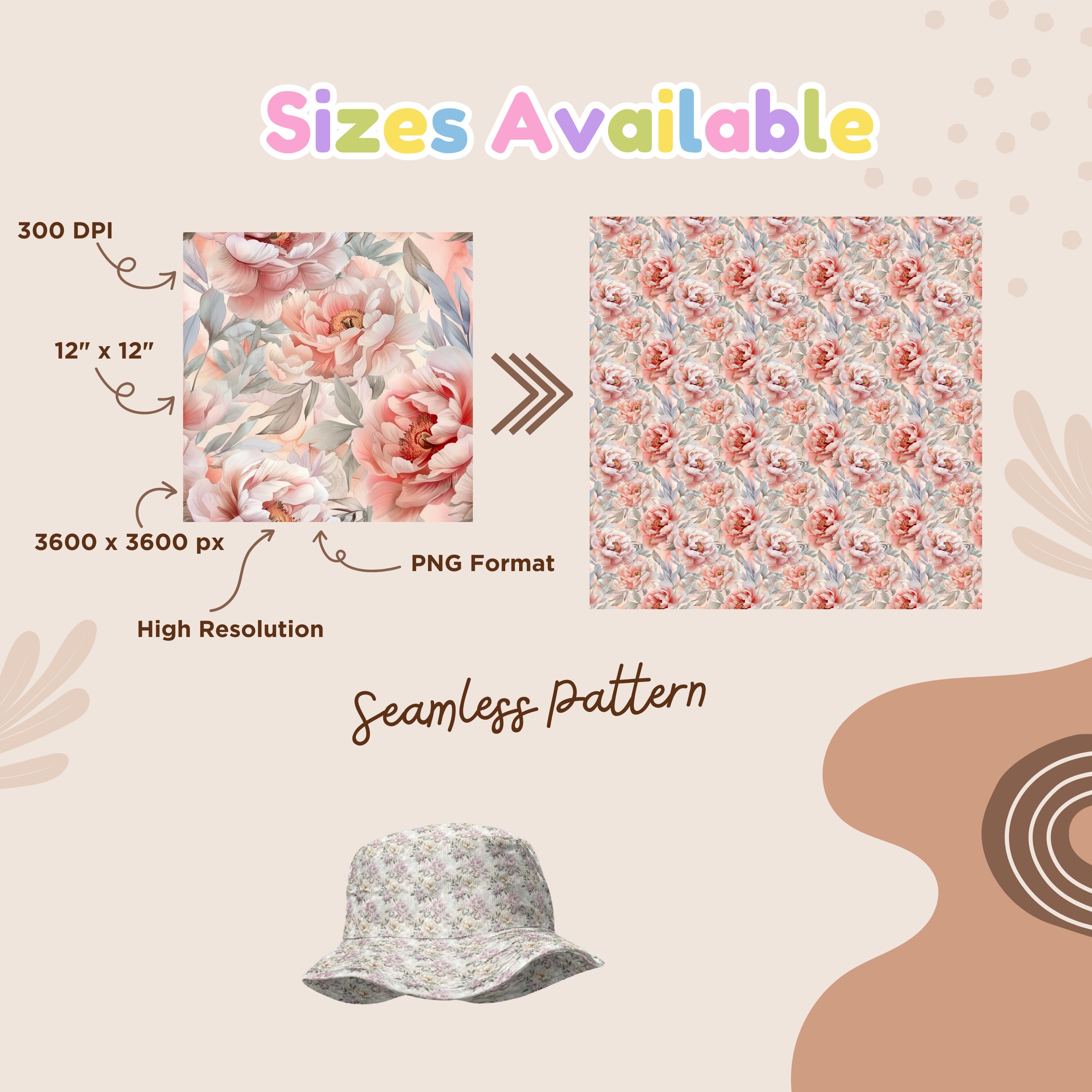 Watercolor Peonies Floral Seamless Patterns, Watercolor Digital Papers ...