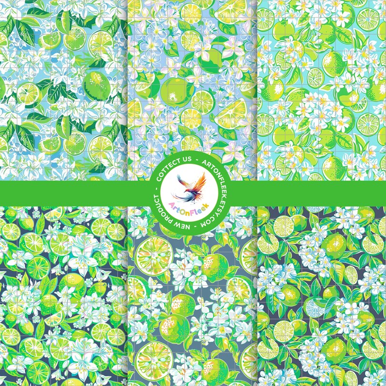Preppy Limes Seamless Pattern, Summer Digital Paper Pack, Green Citrus ...