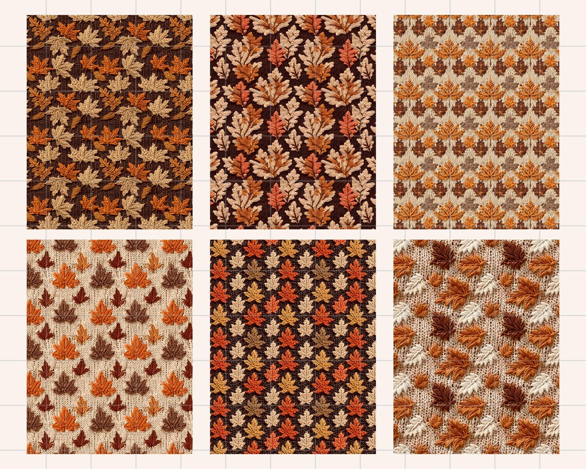 Fall Leaves Embroidery Digital Papers, Autumn Leaves Seamless Patterns ...