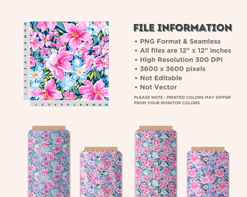 Preppy Pink and Blue Floral Seamless Pattern, Preppy Flower Digital ...