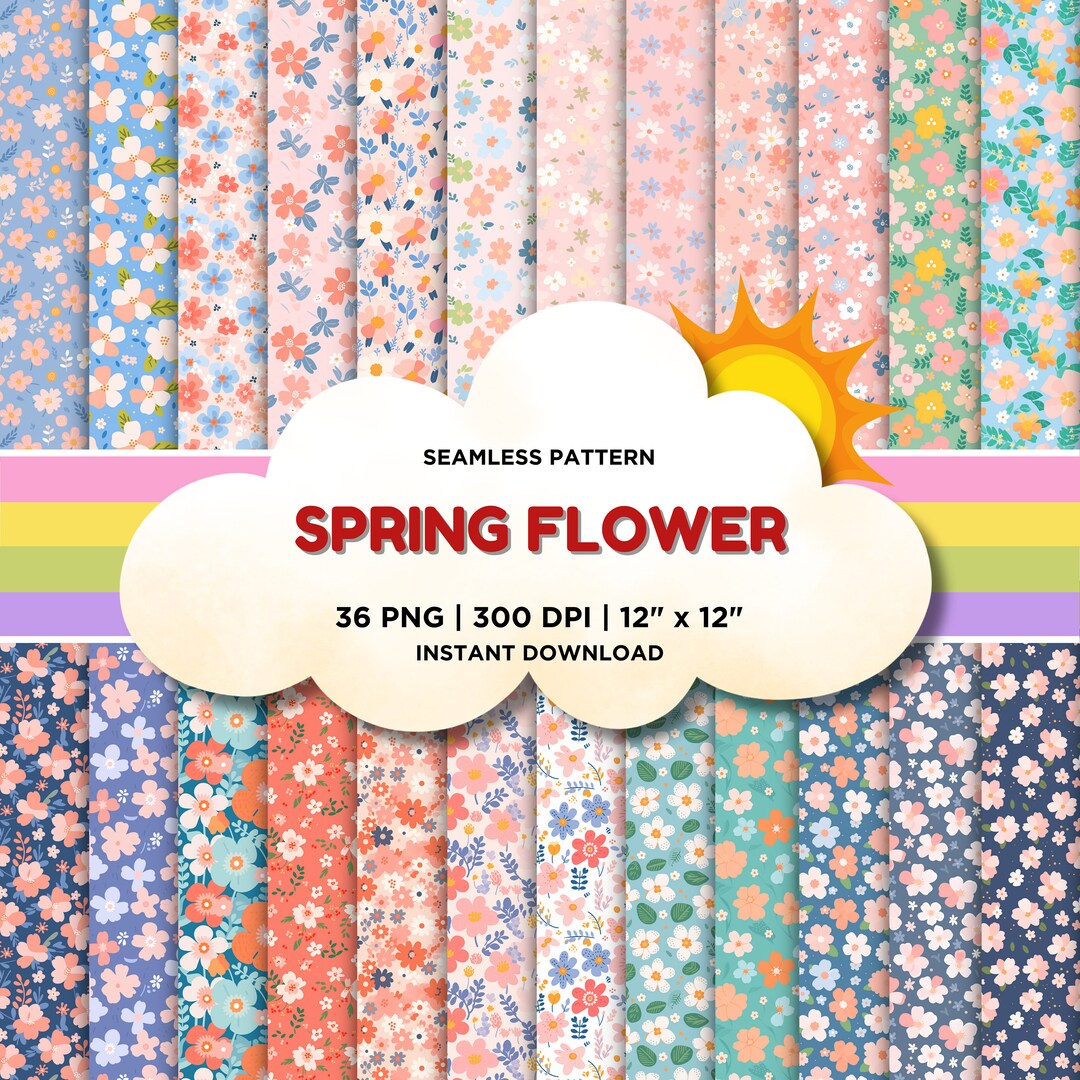 Spring Flower Digital Paper Minimalist Vector Illustration Seamless ...