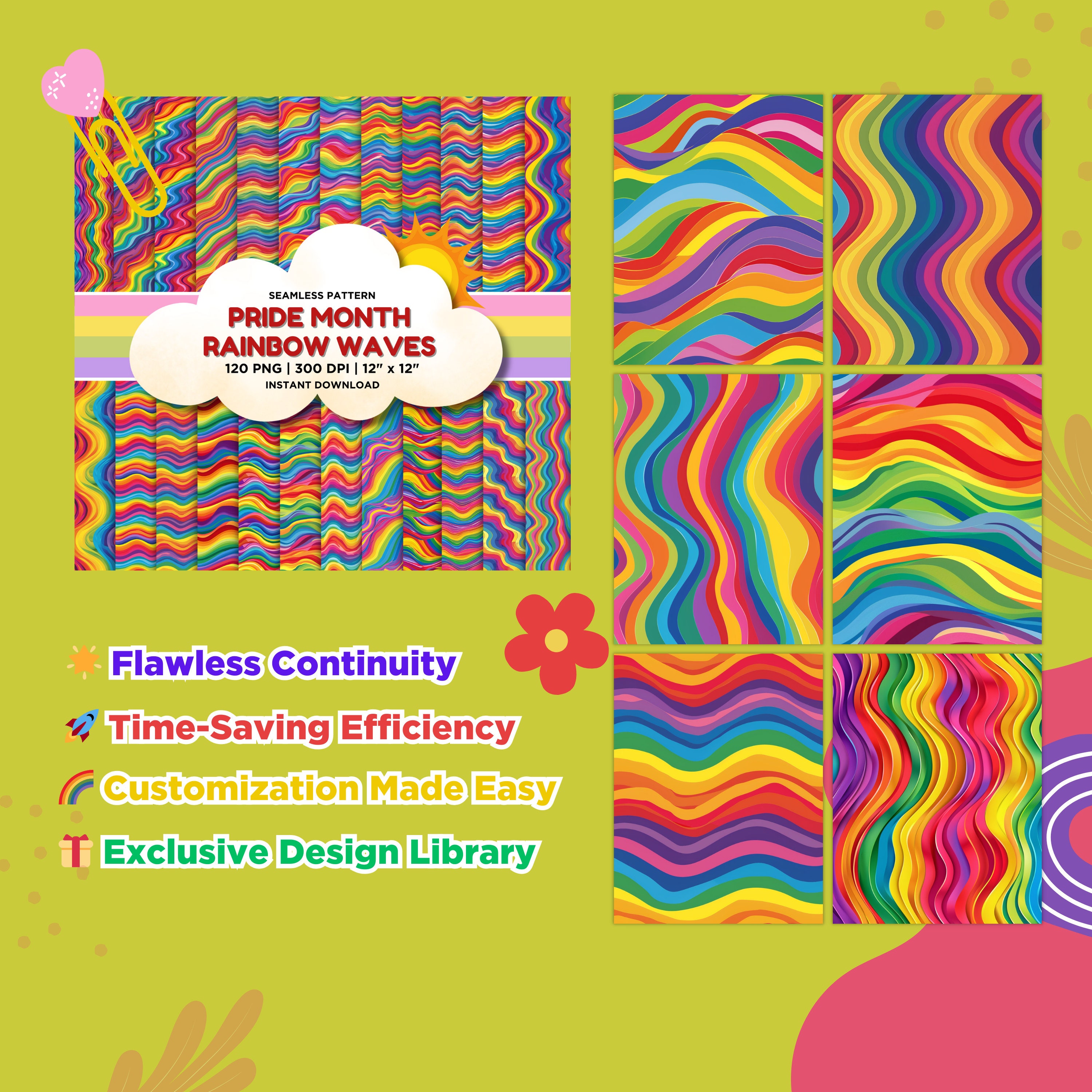Pride Month Seamless Pattern, Rainbow Waves Digital Paper, LGBTQ+ Flag ...