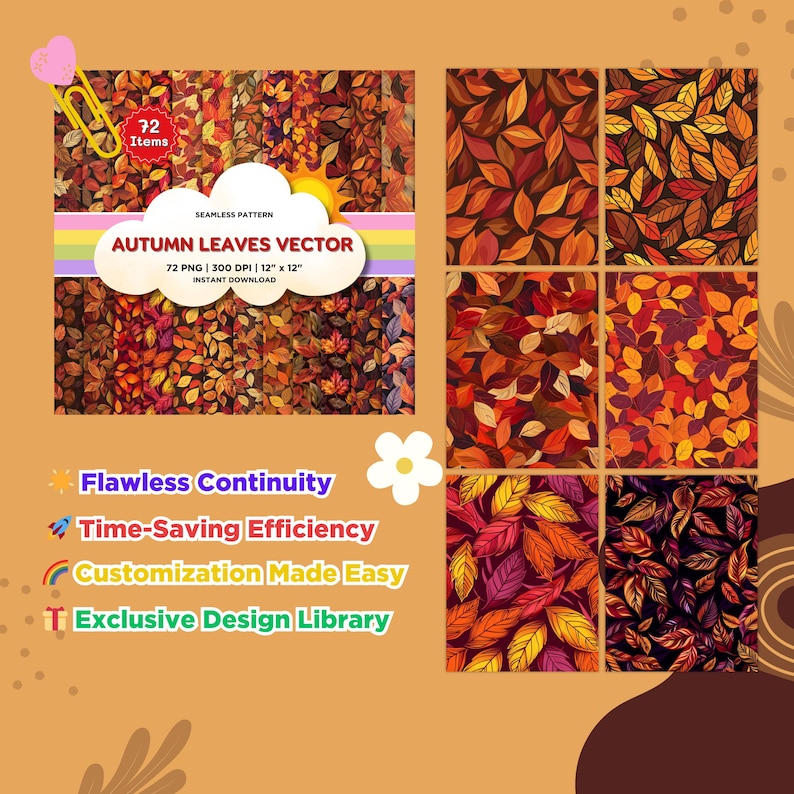 Fall Leaves Vector Seamless Patterns Pack, Autumn Leaves Digital Papers ...