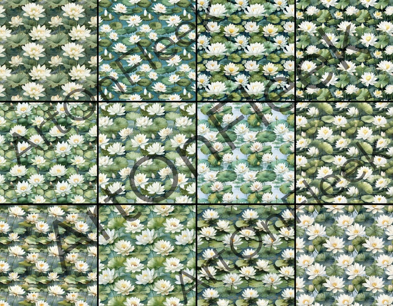 White Lotus Watercolor Digital Papers Flower Seamless Pattern ...