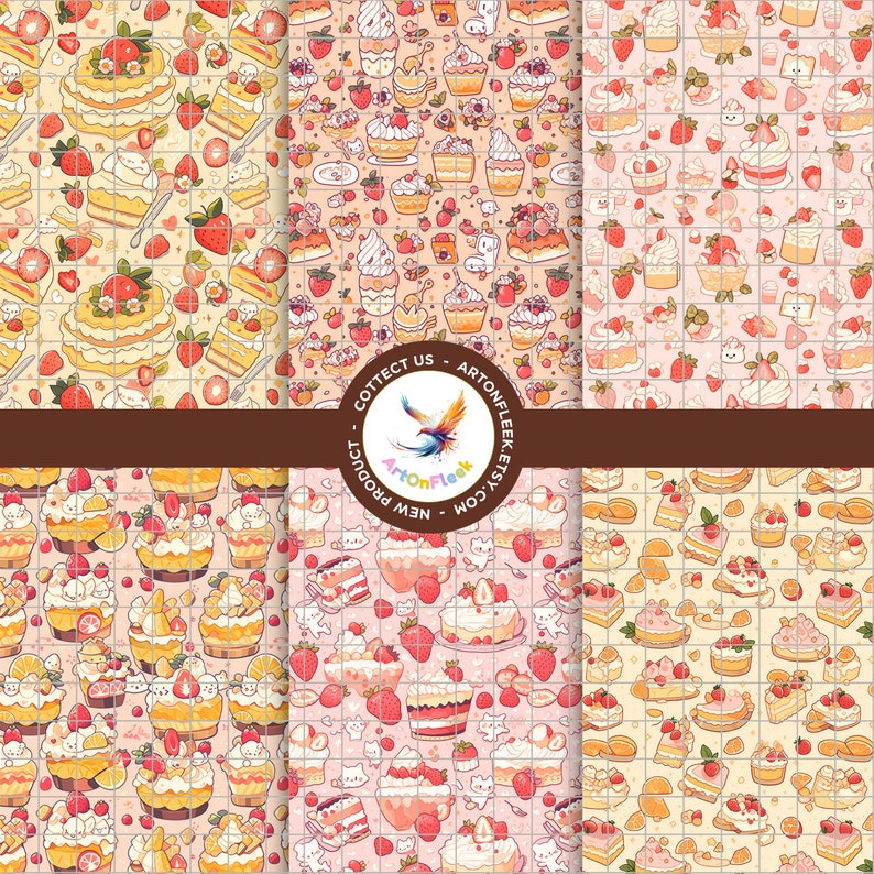Kawaii Tart Seamless Pattern, Bakery Digital Paper, Kawaii Dessert ...