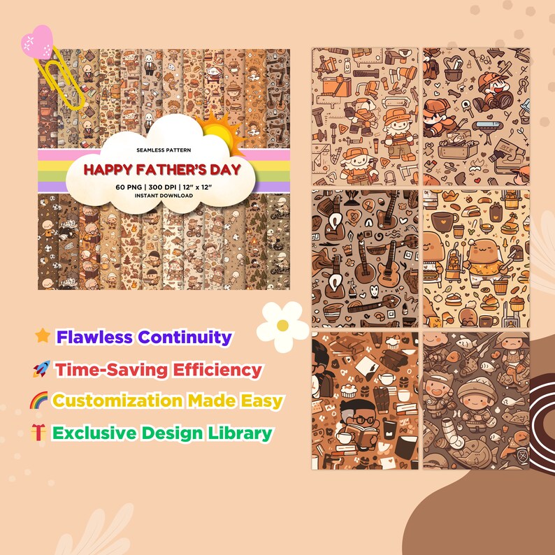 Father Day Seamless Pattern, for Dad Digital Paper, Dad With Activity ...