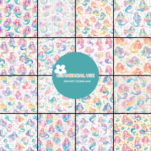 Watercolor Mermaids Digital Paper, Mermaid Seamless Pattern, Little ...