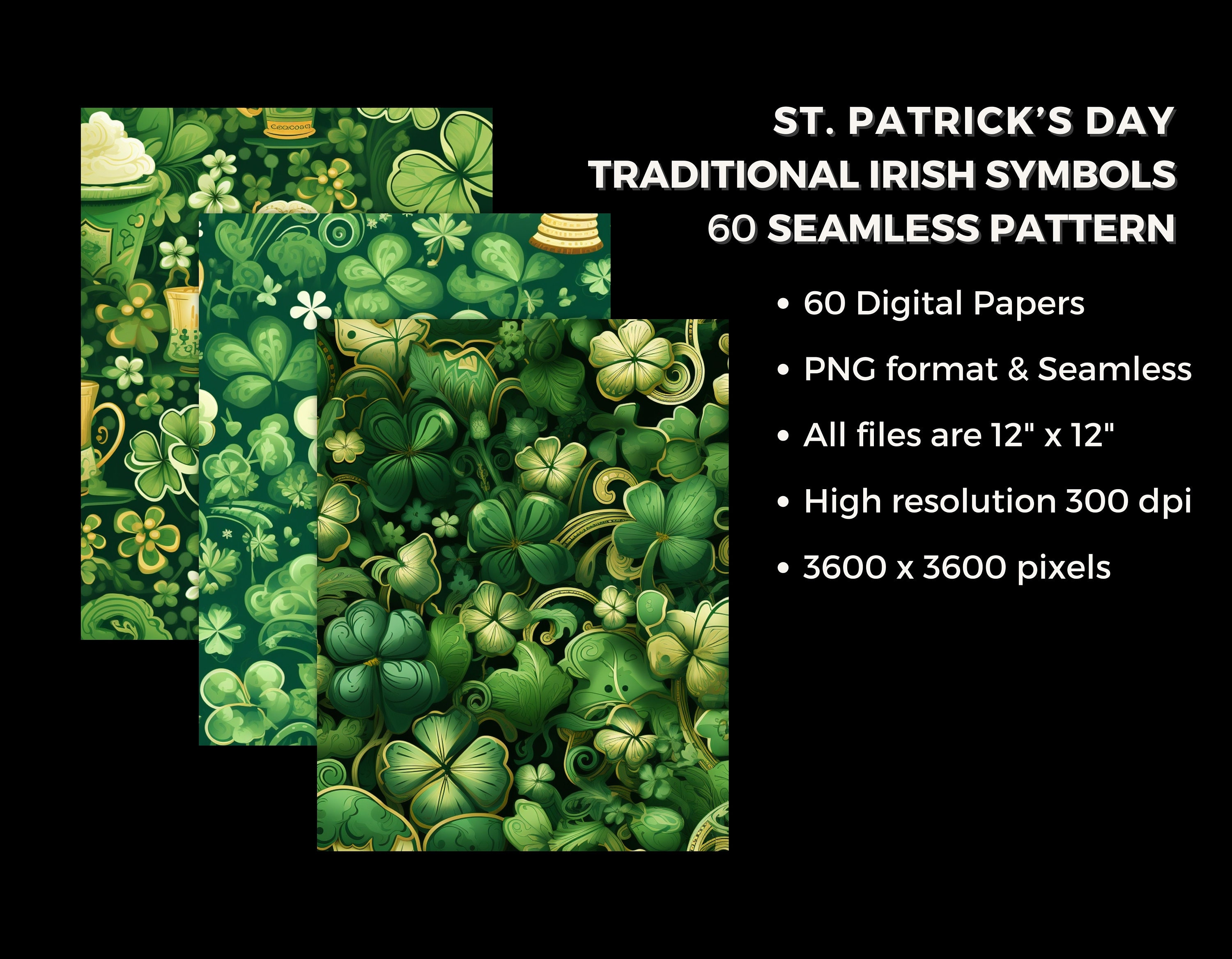 St. Patrick's Day, Digital Paper, Cute Irish Shamrock, Leprechaun, Pot ...