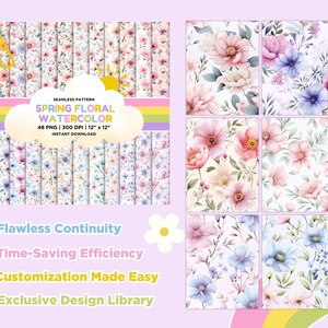 Spring Floral Watercolor Digital Paper Seamless Pattern Digital ...