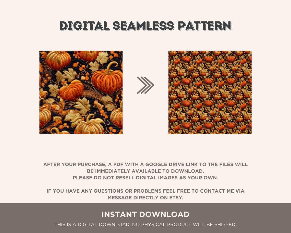 Pumpkin Embroidery Seamless Patterns, Fall Autumn Embroidery Digital ...