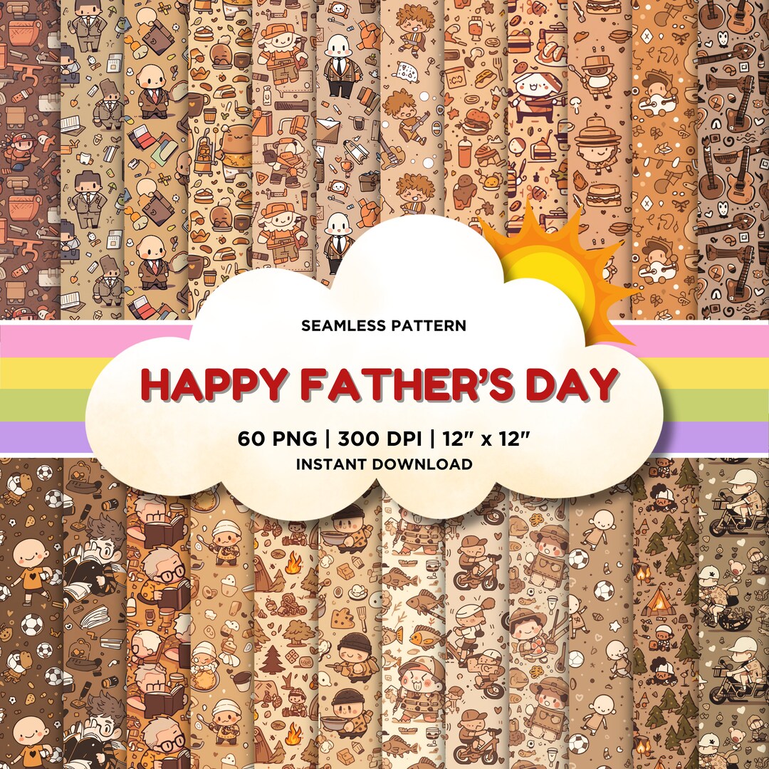 Father Day Seamless Pattern, for Dad Digital Paper, Dad With Activity ...