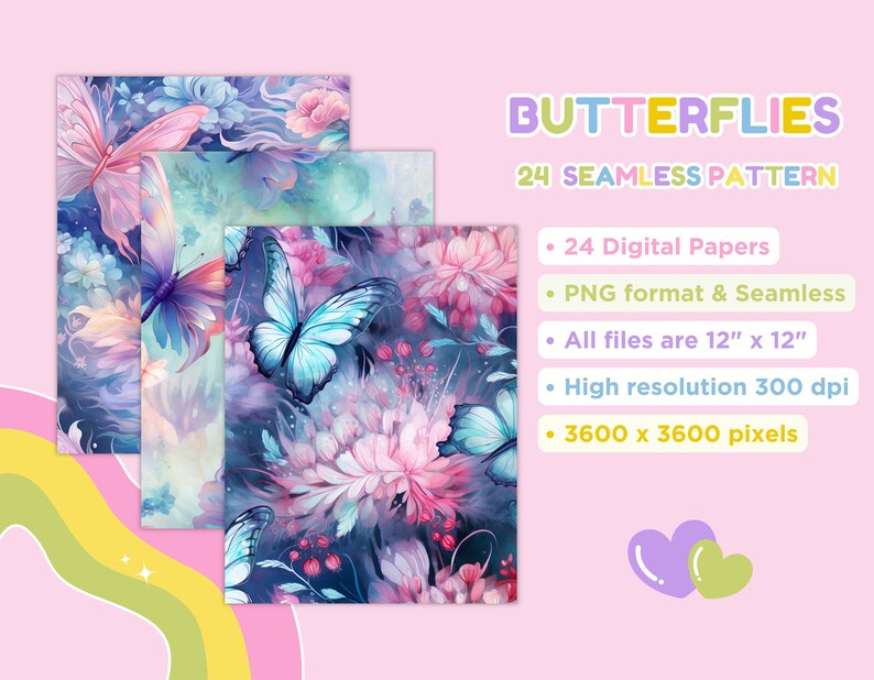 Butterflies Digital Paper Pack Seamless Pattern Dreamy Butterfly ...