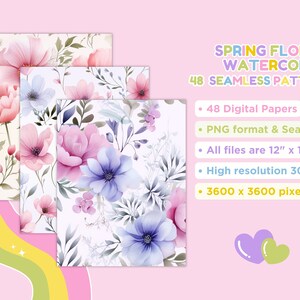 Spring Floral Watercolor Digital Paper Seamless Pattern Digital ...