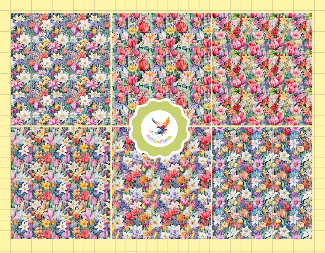 Spring Garden Watercolor Digital Paper Blossoming Spring Seamless ...