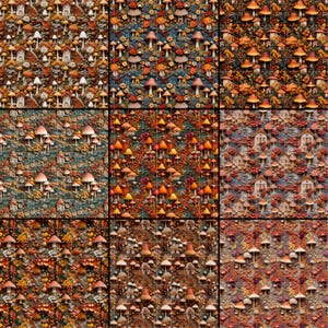 Fall Mushroom Cottages Seamless Pattern - Fall Digital Paper Background ...