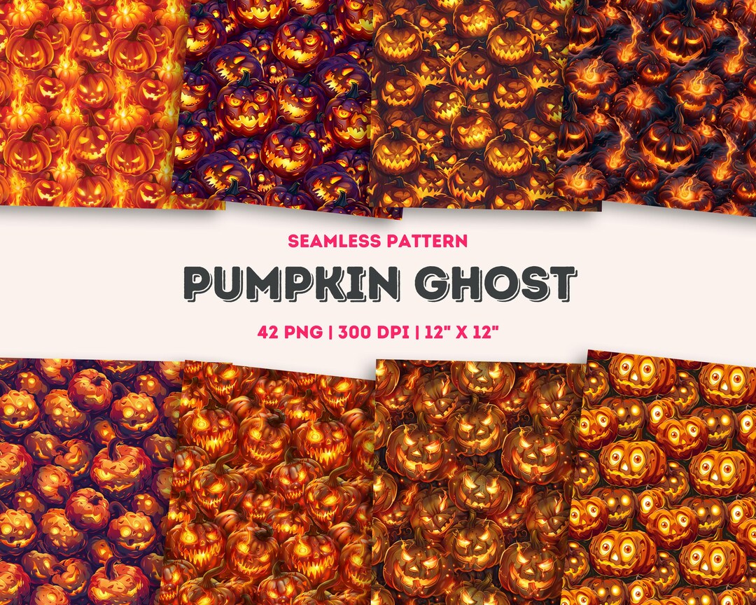 Pumpkins Ghost Digital Papers, Fall Pumpkins Halloween Seamless Pattern ...