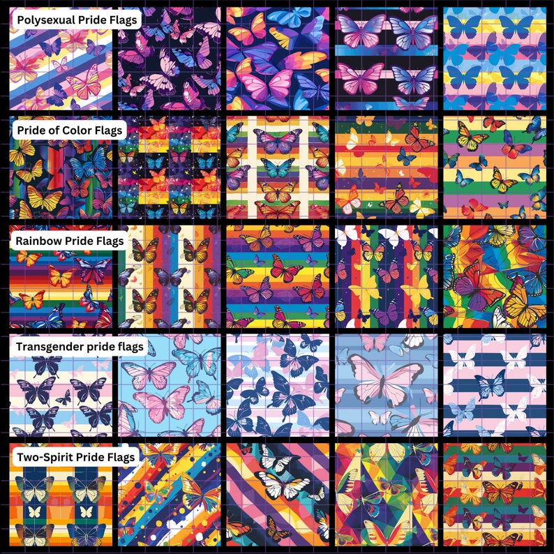 Butterflies Pride Flags Seamless Pattern, Pride Month Digital Paper LGBTQ+ Flag Background ...