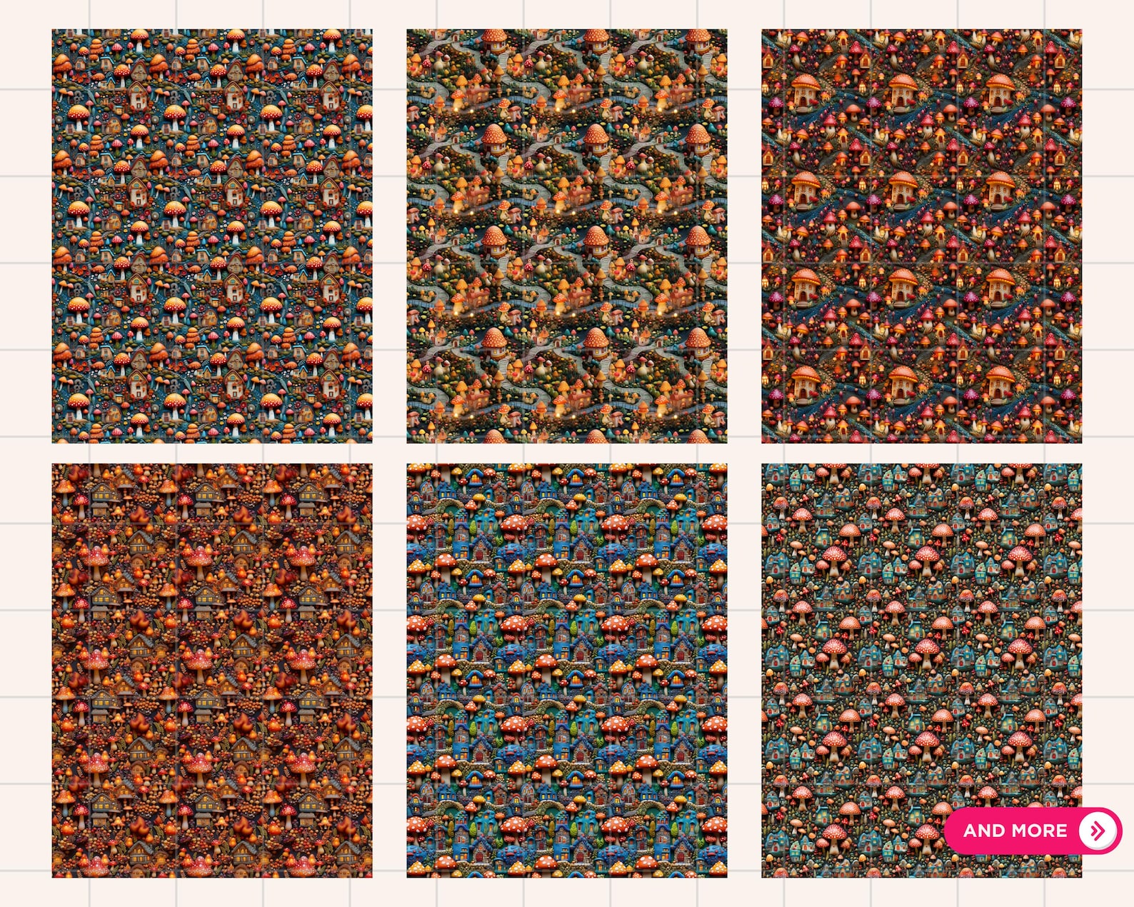 3D Fall Mushroom Seamless Patterns, Mushroom Digital Paper, Autumn ...