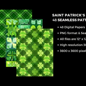 SP Patrick Day Digital Paper Shamrock Seamless Pattern Four Leaf Clover ...