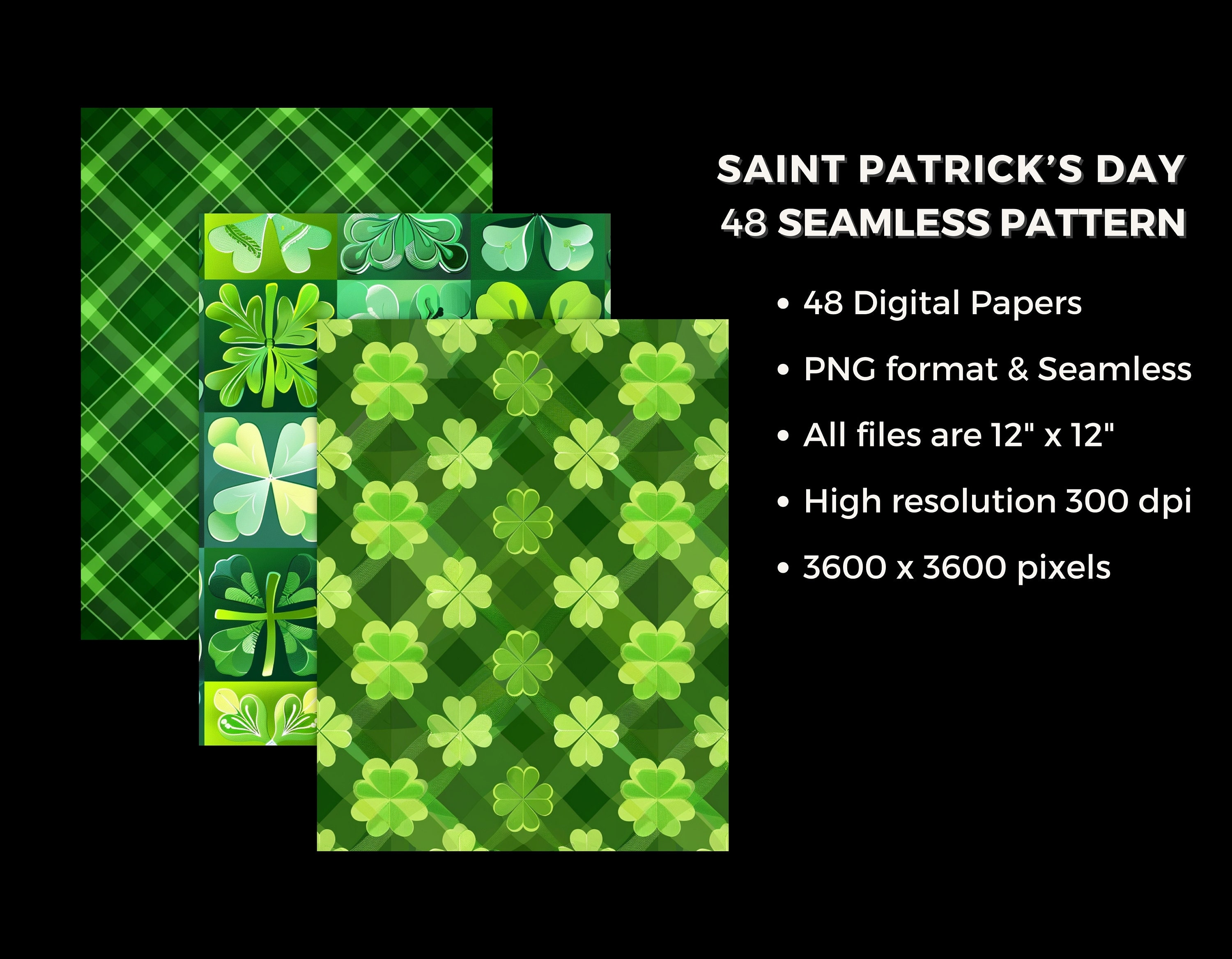SP Patrick Day Digital Paper Shamrock Seamless Pattern Four Leaf Clover ...