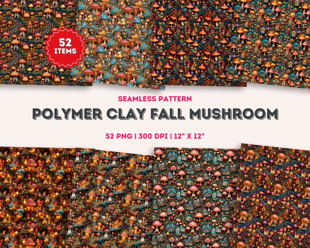 3D Fall Mushroom Seamless Patterns, Mushroom Digital Paper, Autumn ...