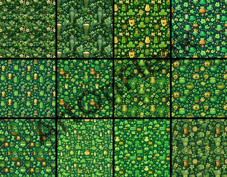 St. Patrick's Day, Digital Paper, Cute Irish Shamrock, Leprechaun, Pot ...