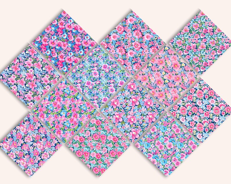 Preppy Pink and Blue Floral Seamless Pattern, Preppy Flower Digital ...