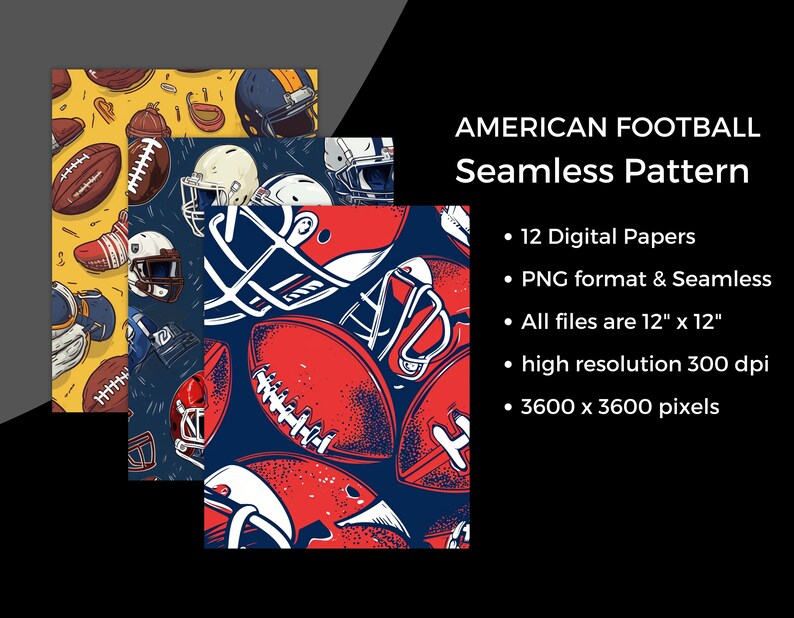 Super Bowl, American Football, 12 Digital Paper, Seamless Pattern, US ...