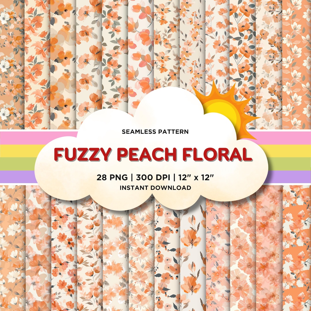Fuzzy Peach Floral Seamless Pattern, Floral Digital Paper, Fuzzy Peach ...