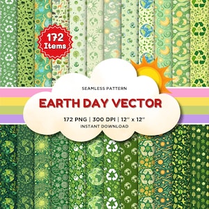 Earth Day Digital Paper Nature Lover Seamless Pattern Eco Friendly ...