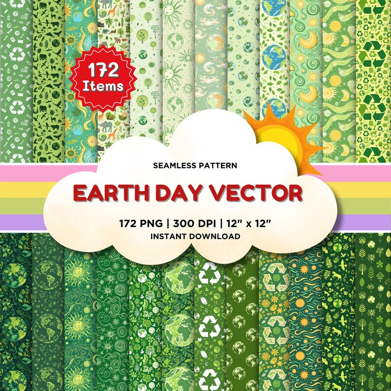 Earth Day Digital Paper Nature Lover Seamless Pattern Eco Friendly ...